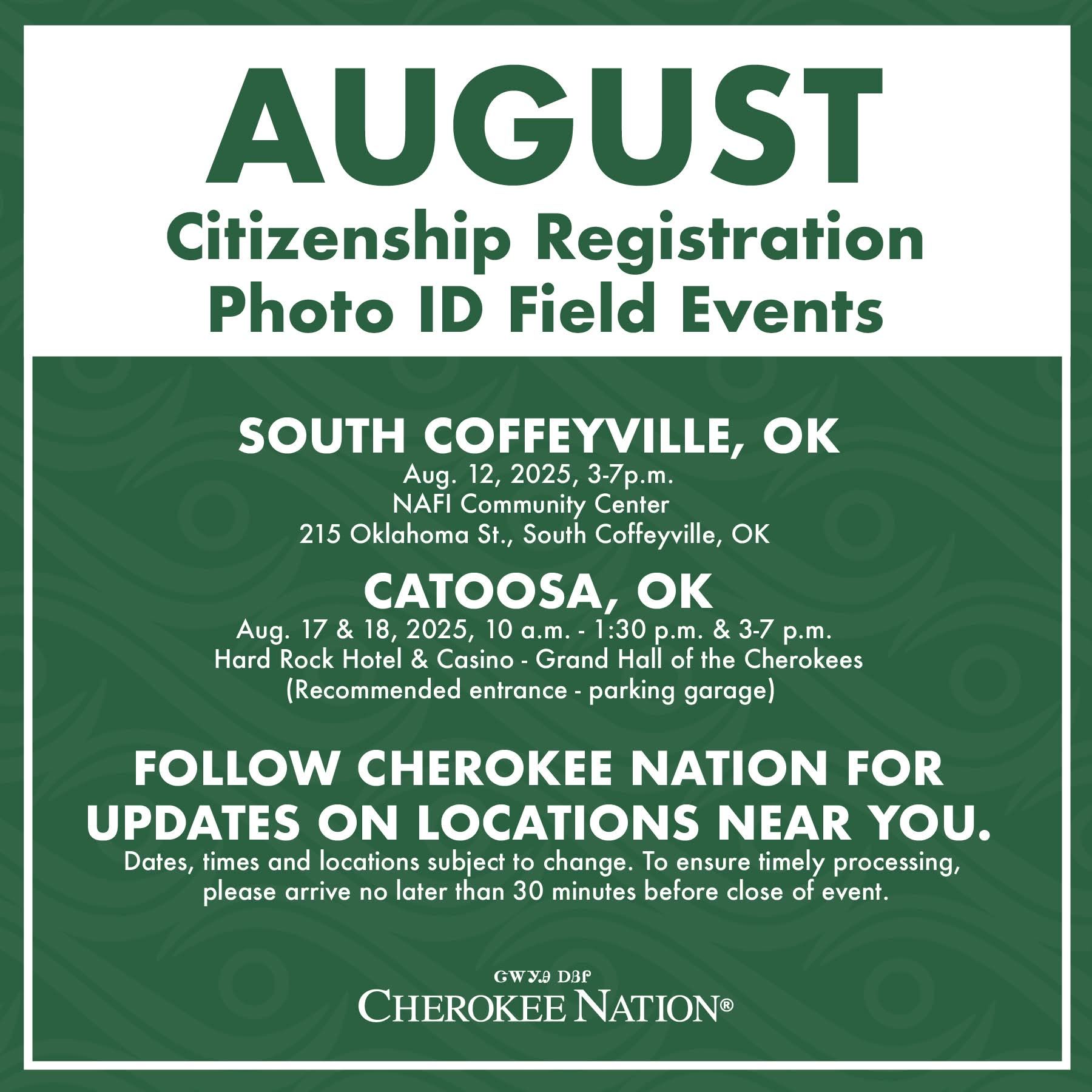 CATOOSA-Cherokee Nation: Citizenship Registration Photo ID Field Event ...